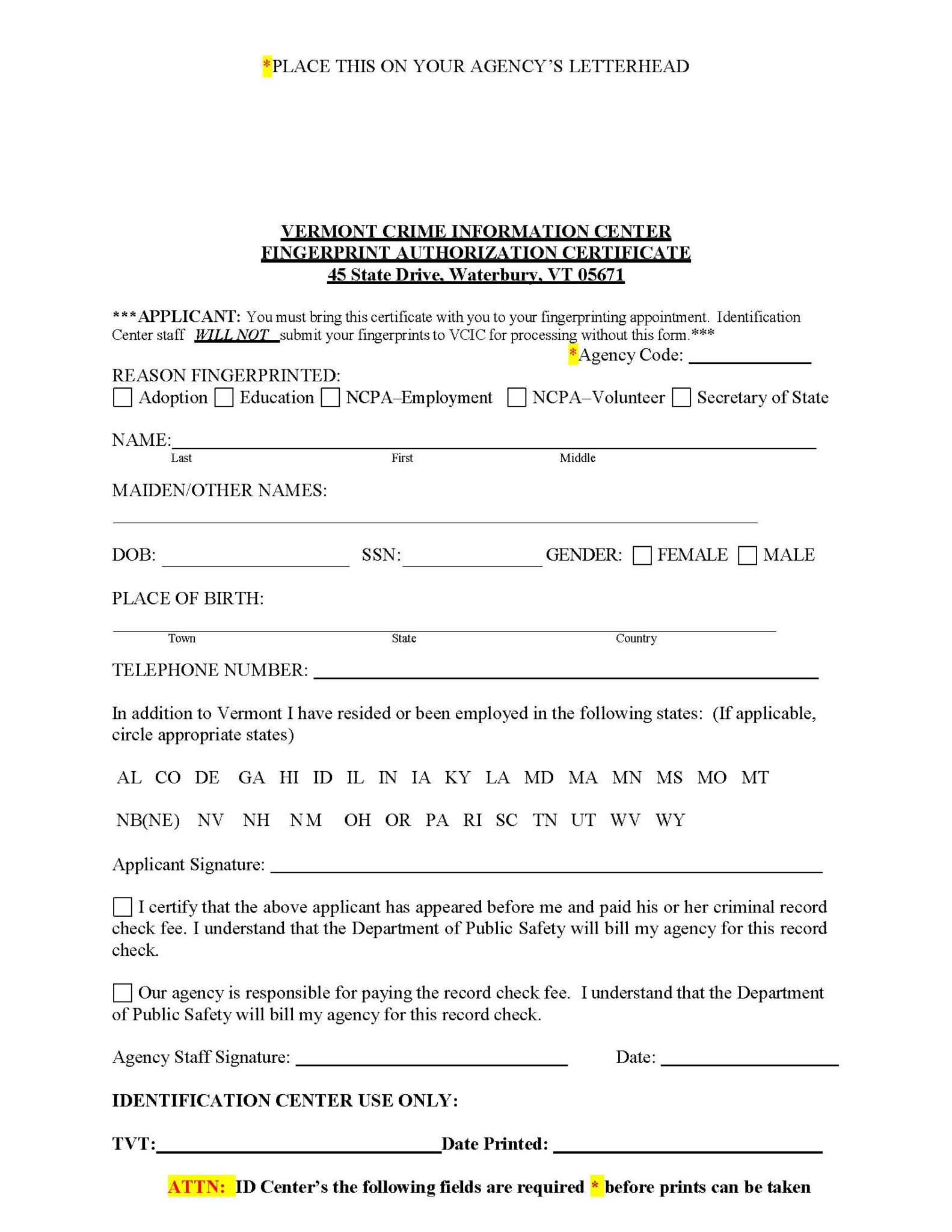 Fingerprinting – Shelburne Police Department